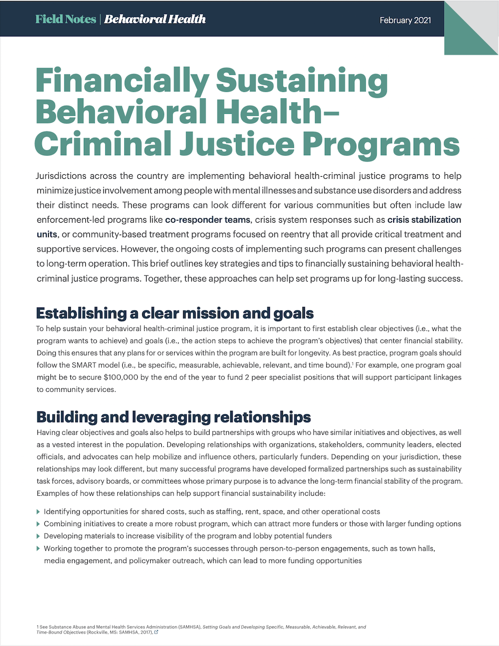 Financially Sustaining Behavioral Health-Criminal Justice Programs ...