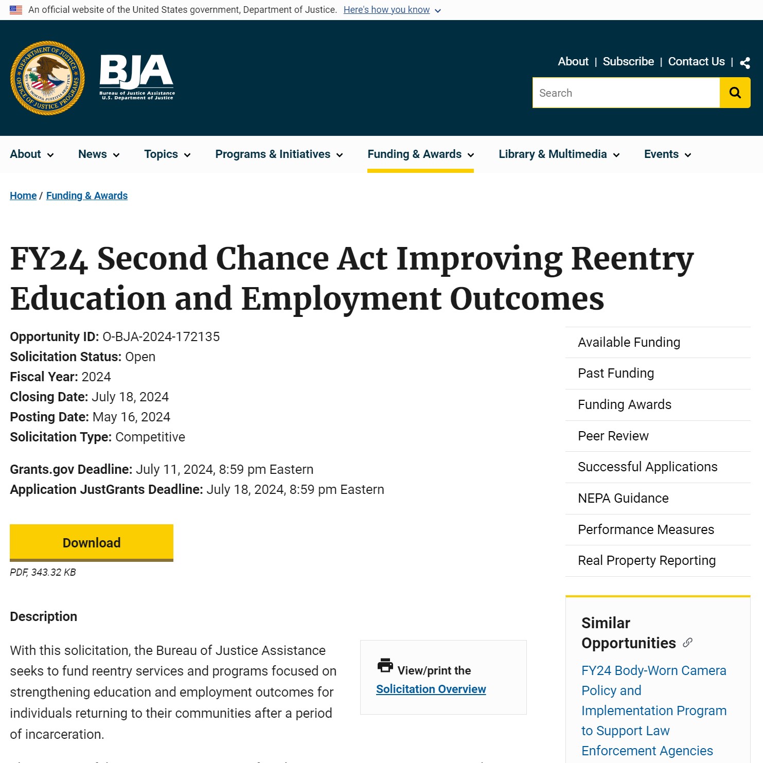 FY24 Second Chance Act Improving Reentry Education and Employment ...