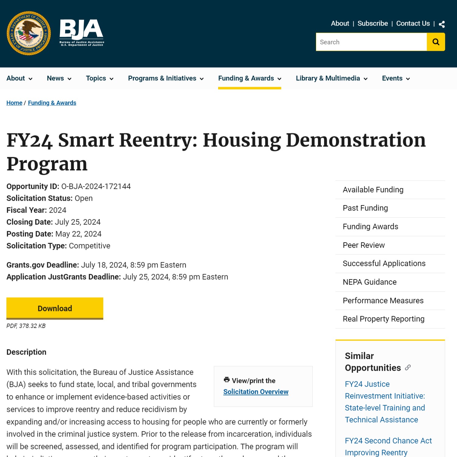FY24 Smart Reentry: Housing Demonstration Program | National Reentry Resource Center