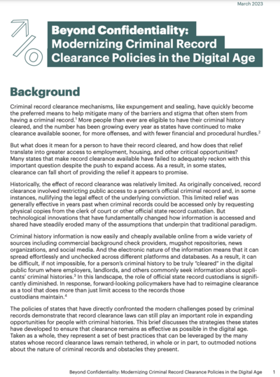 Beyond Confidentiality: Modernizing Criminal Record Clearance Policies ... Beyond Confidentiality: Modernizing Criminal Record Clearance Policies ...